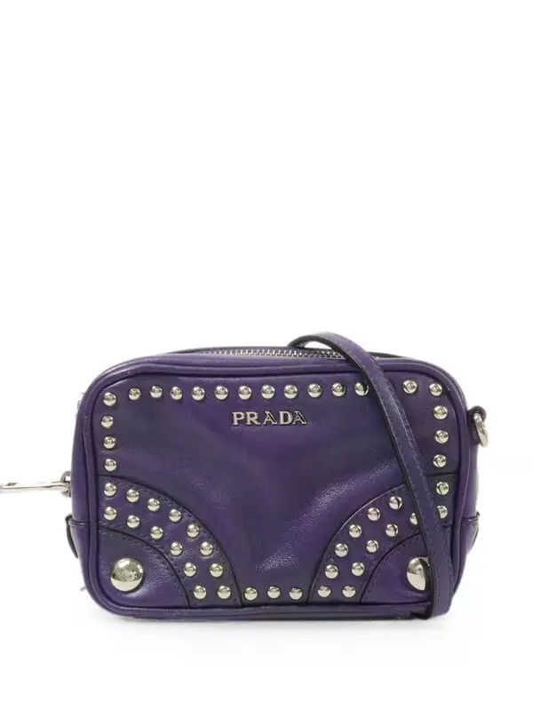 Prada Studded Leather Shoulder Bag - Purple