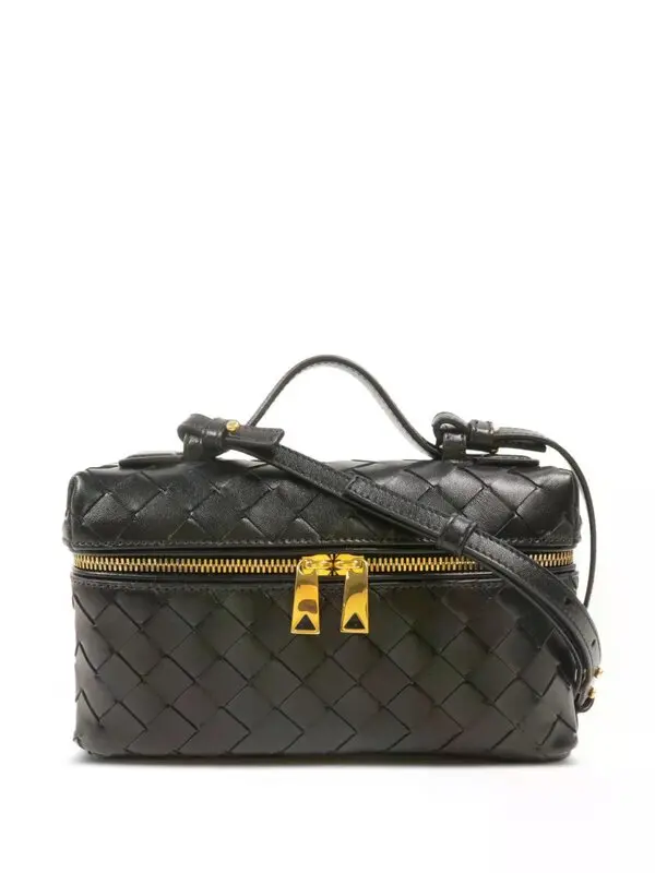 Bottega Veneta Leather Intrecciato Shoulder Bag - Black
