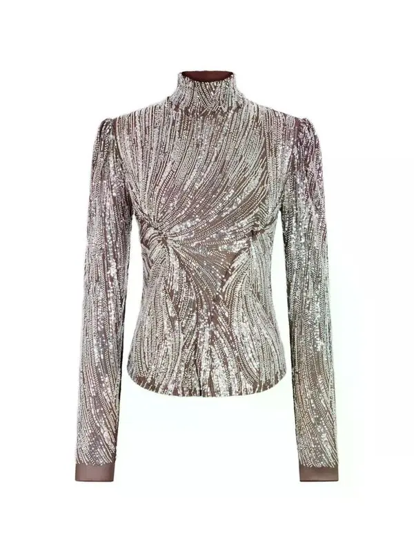 Rabanne Embellished High Neck Long Sleeve Top - Silver