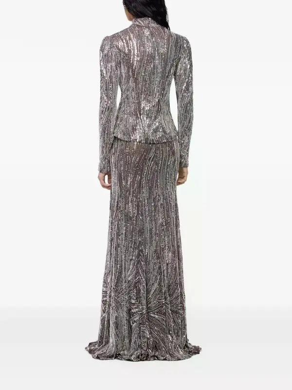 Rabanne Embellished High Neck Long Sleeve Top - Silver
