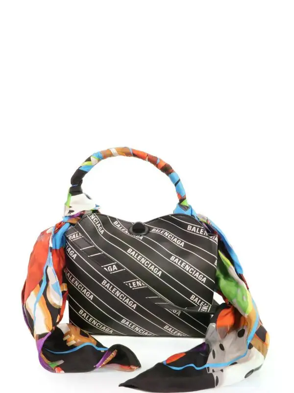 Balenciaga Logo Print Scarf-detail Shoulder Bag - Black