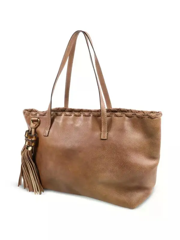Gucci Leather Tote Bag With Tassel Detail - Brown