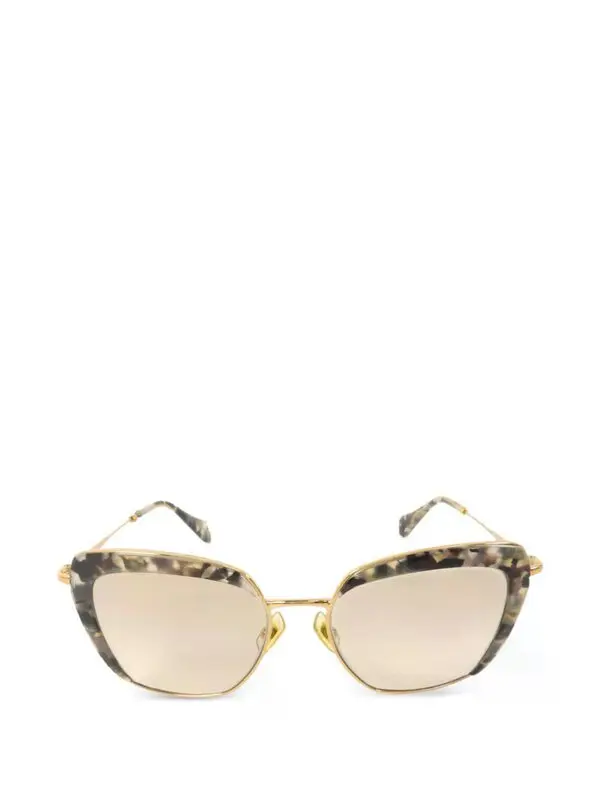 Miu Miu Gold Tone Cat Eye Sunglasses With Tortoiseshell Trim - Brown