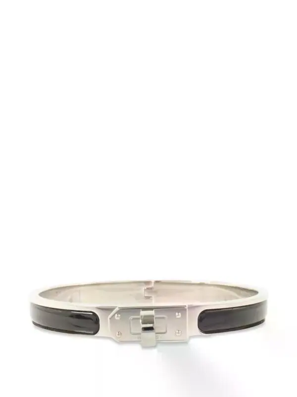 Hermès Tone Enamel Inlay Bangle Bracelet - Silver