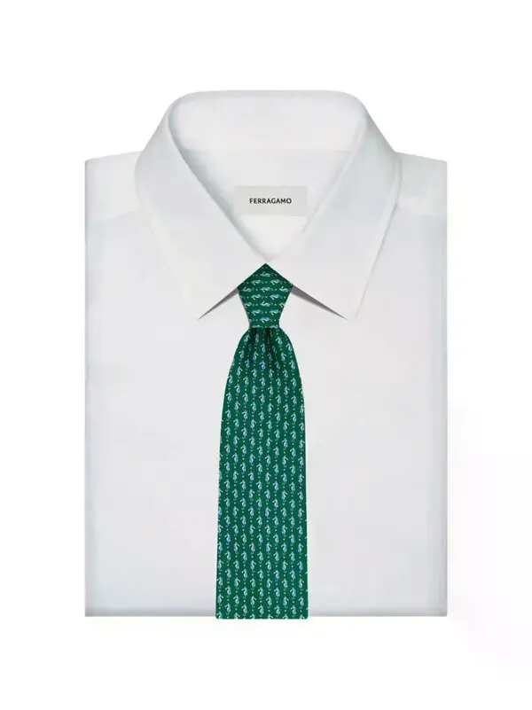 FERRAGAMO Seahorse-print Silk Tie