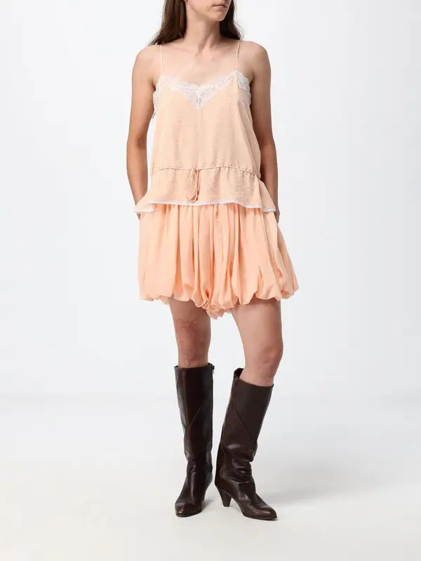 Chloé Silk Top With Floral Lace Inserts And Triangle Neckline - Pink