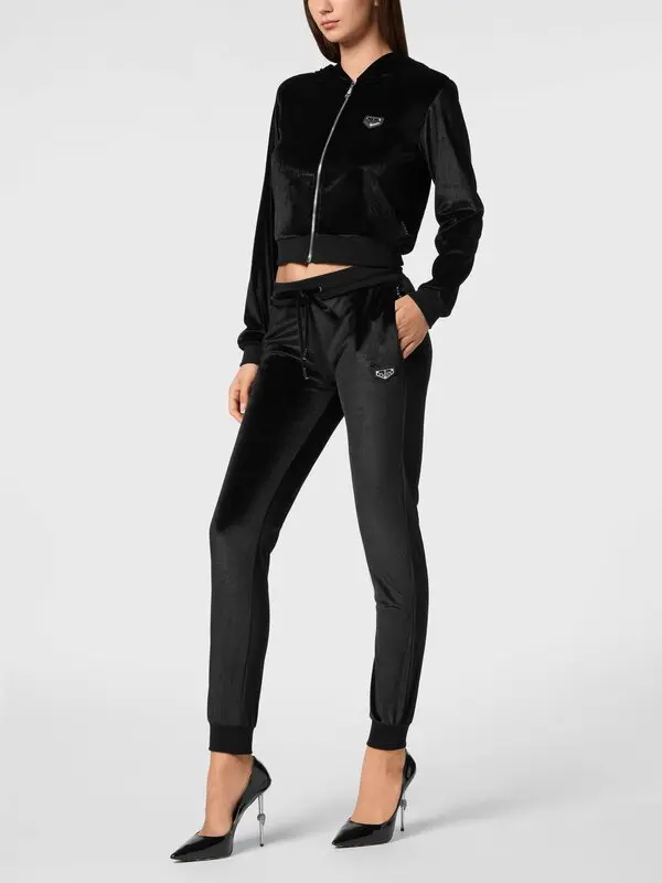 Philipp Plein Velour Bomber Jacket With Embellished Skull - Black