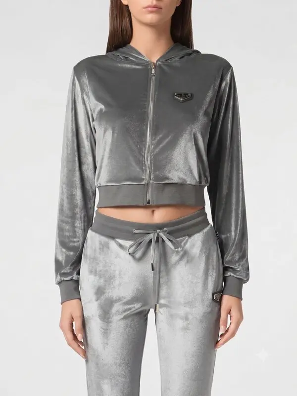 Philipp Plein Velour Bomber Jacket With Embellished Skull - Grey