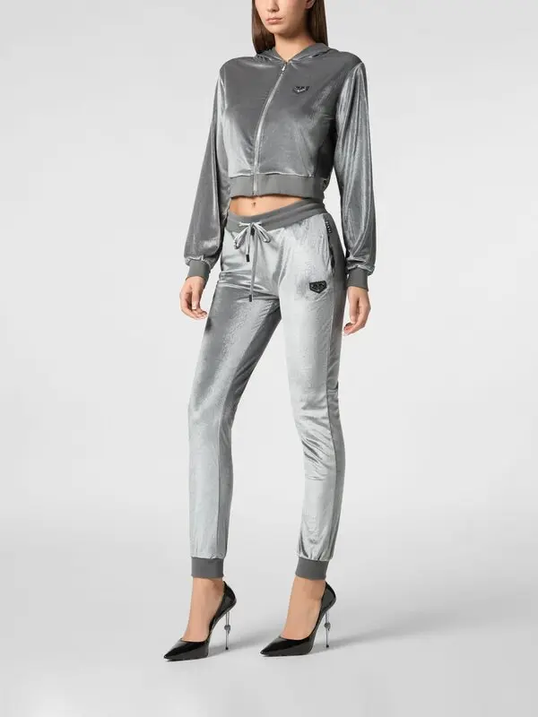 Philipp Plein Velour Bomber Jacket With Embellished Skull - Grey