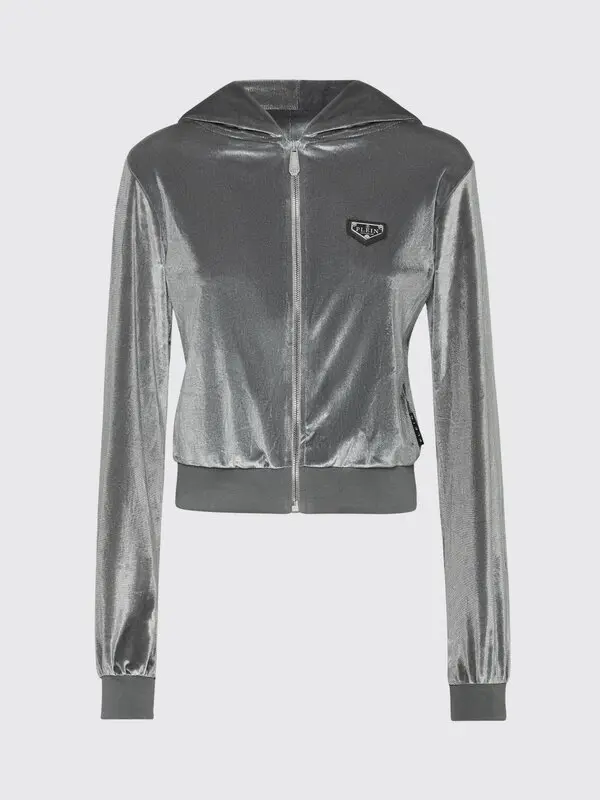 Philipp Plein Velour Bomber Jacket With Embellished Skull - Grey