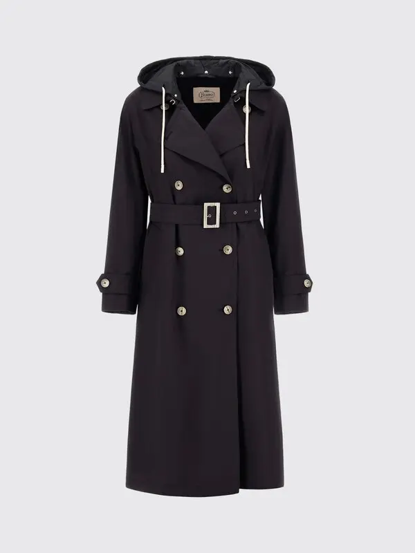 Herno Double-breasted Water-repellent Cotton Trench Coat With Removable Hood - Navy