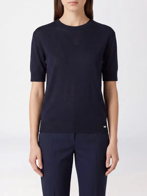 Herno Short-sleeve Crewneck T-shirt In Lyocell And Cotton Blend - Navy