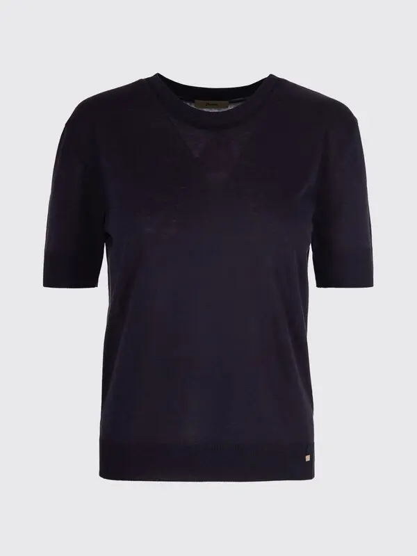 Herno Short-sleeve Crewneck T-shirt In Lyocell And Cotton Blend - Navy