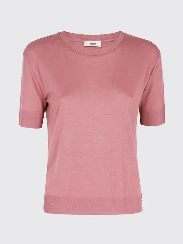 Herno Short-sleeve Crewneck T-shirt In Lyocell And Cotton Blend - Pink