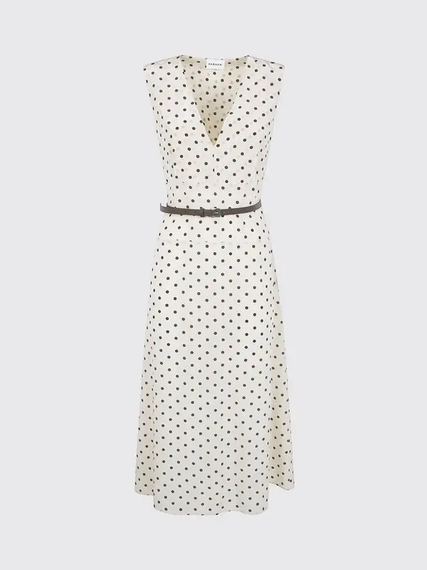 PAROSH Sleeveless V-neck Polka Dot Midi Dress