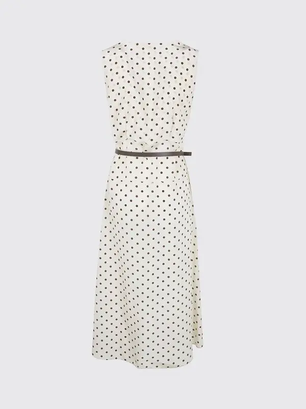 PAROSH Sleeveless V-neck Polka Dot Midi Dress