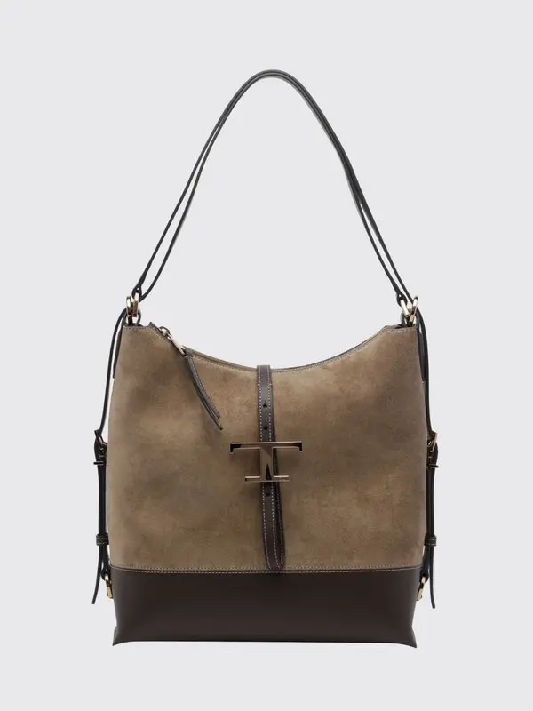 TOD'S Timeless Bicolour Smooth And Suede Calf Leather Shoulder Bag - Beige