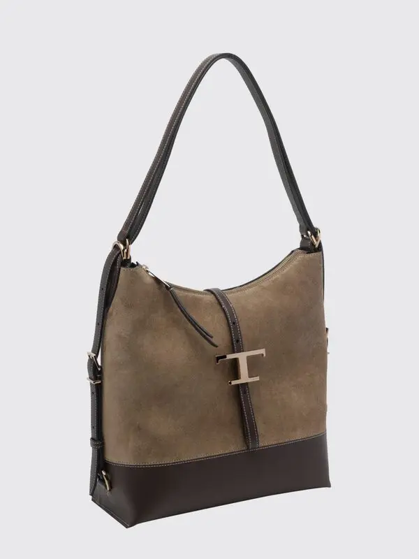 TOD'S Timeless Bicolour Smooth And Suede Calf Leather Shoulder Bag - Beige