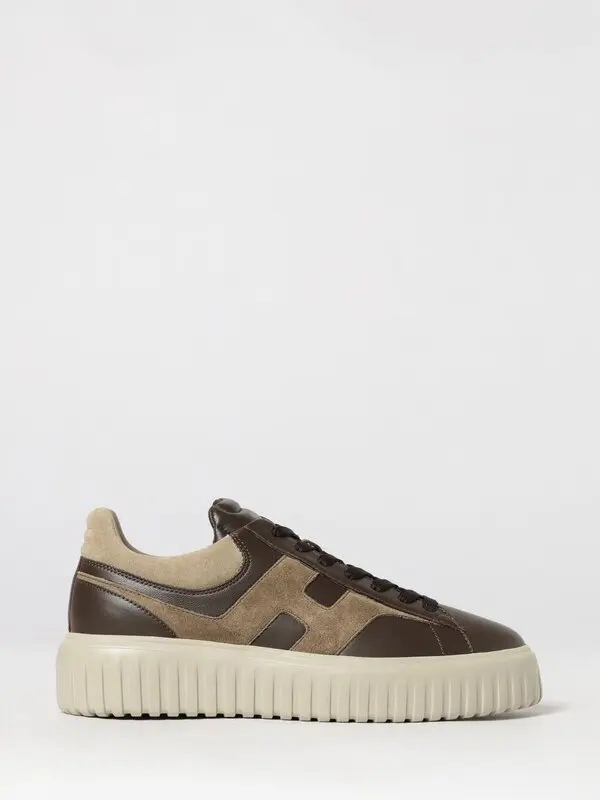 Hogan H-stripes Leather And Suede Platform Sole Trainers - Brown