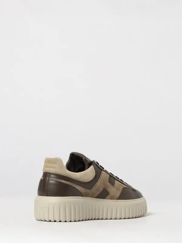 Hogan H-stripes Leather And Suede Platform Sole Trainers - Brown