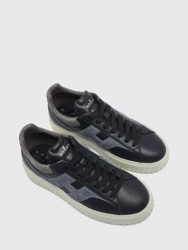 Hogan H-stripes Leather And Suede Platform Sole Trainers - Navy