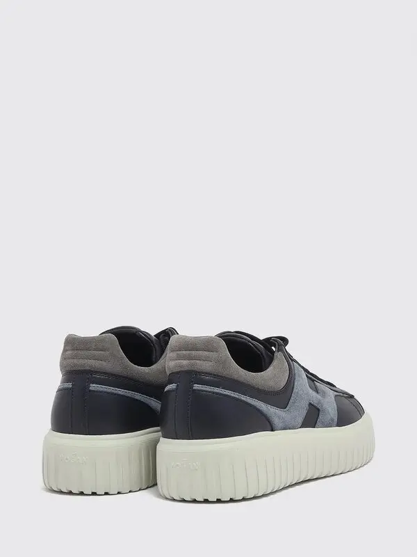 Hogan H-stripes Leather And Suede Platform Sole Trainers - Navy