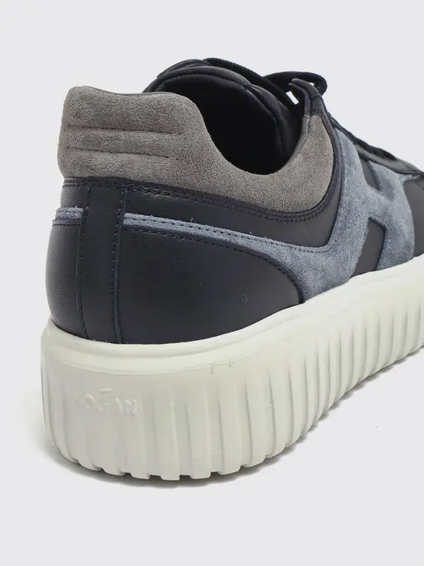 Hogan H-stripes Leather And Suede Platform Sole Trainers - Navy