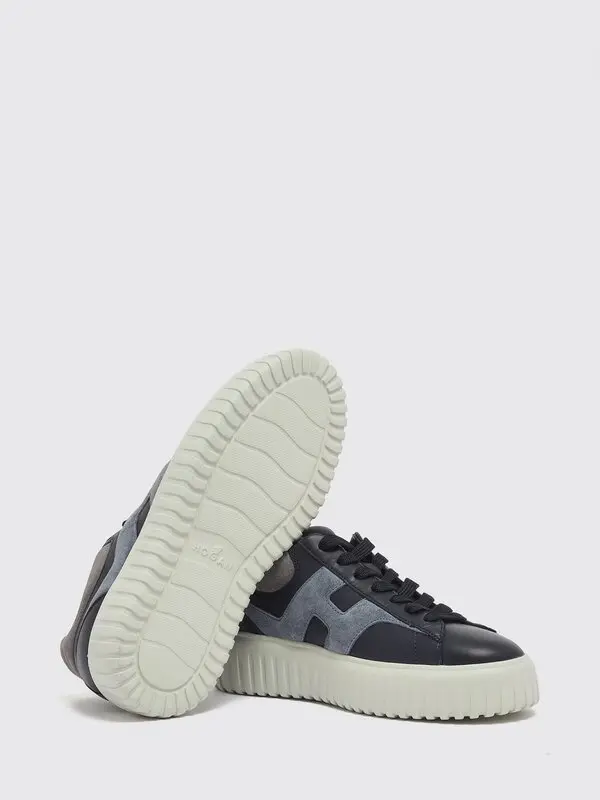 Hogan H-stripes Leather And Suede Platform Sole Trainers - Navy