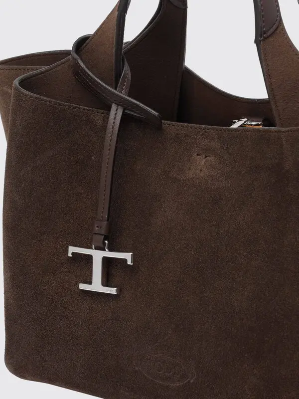 TOD'S Suede Calf Leather Handbag With Double Handle And Logo Charm