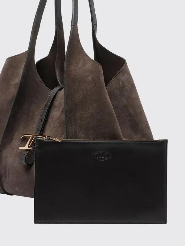 TOD'S Timeless Suede Calf Leather Shopping Bag - Brown