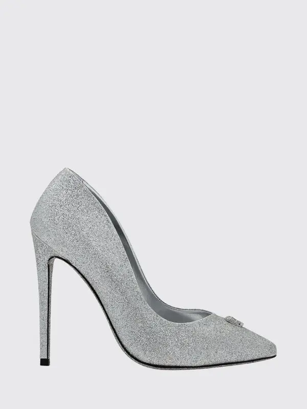 Philipp Plein Glitter Leather Pumps With Skull Embellishment And Stiletto Heel - Silver