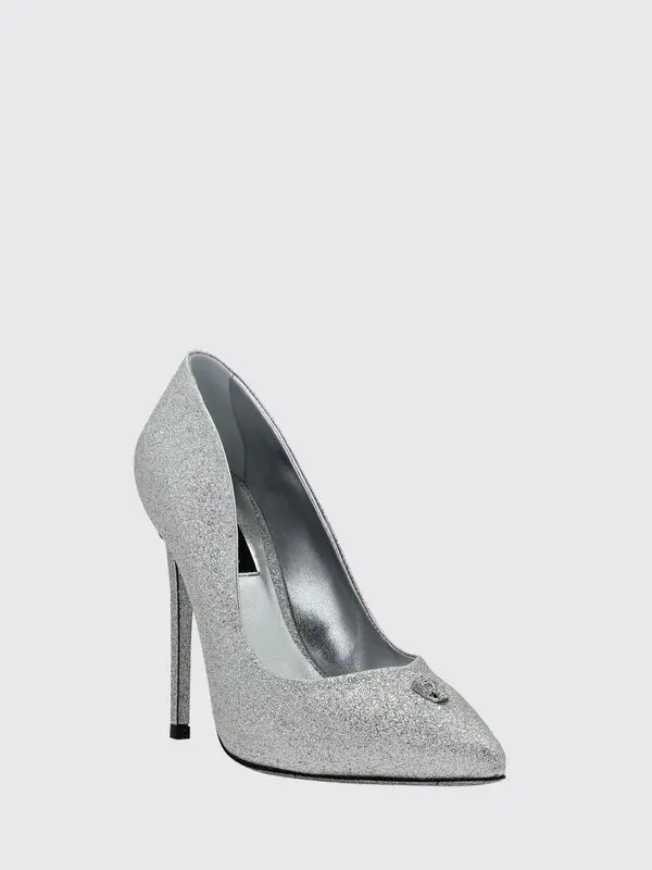 Philipp Plein Glitter Leather Pumps With Skull Embellishment And Stiletto Heel - Silver