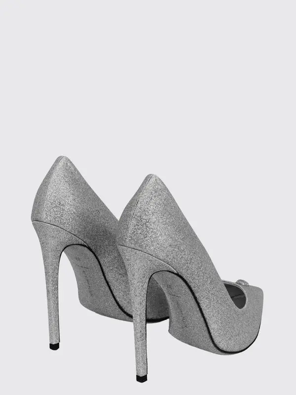 Philipp Plein Glitter Leather Pumps With Skull Embellishment And Stiletto Heel - Silver