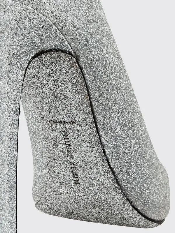 Philipp Plein Glitter Leather Pumps With Skull Embellishment And Stiletto Heel - Silver