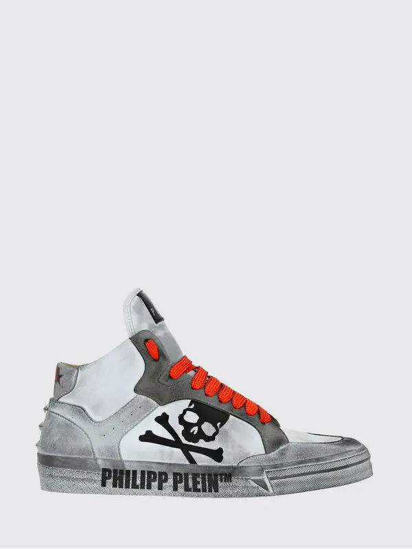 Philipp Plein High-top Skull Sneakers In Leather And Suede - White 1