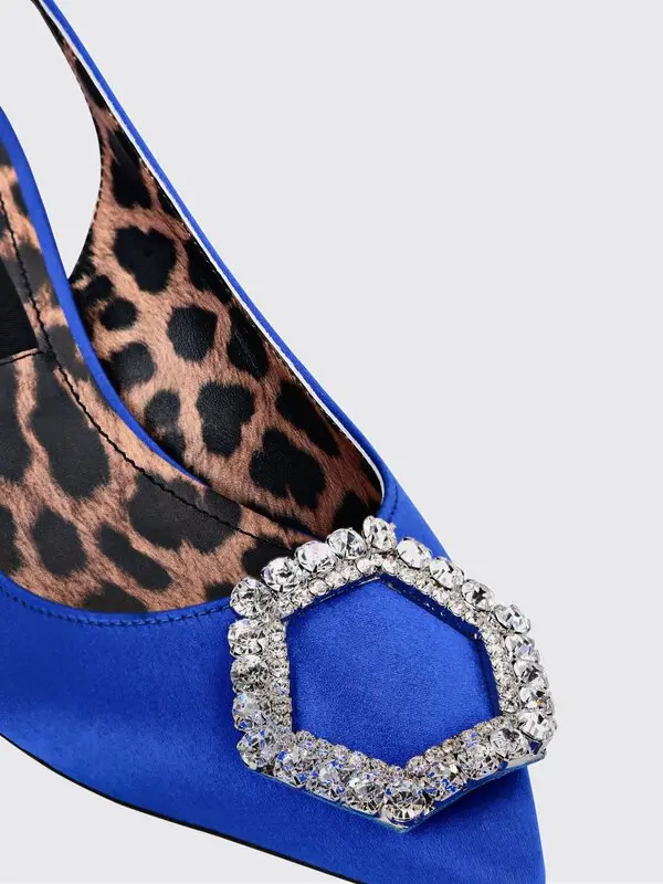 Philipp Plein Satin Slingbacks With Jewel Buckle And Mid Stiletto Heel - Turquoise