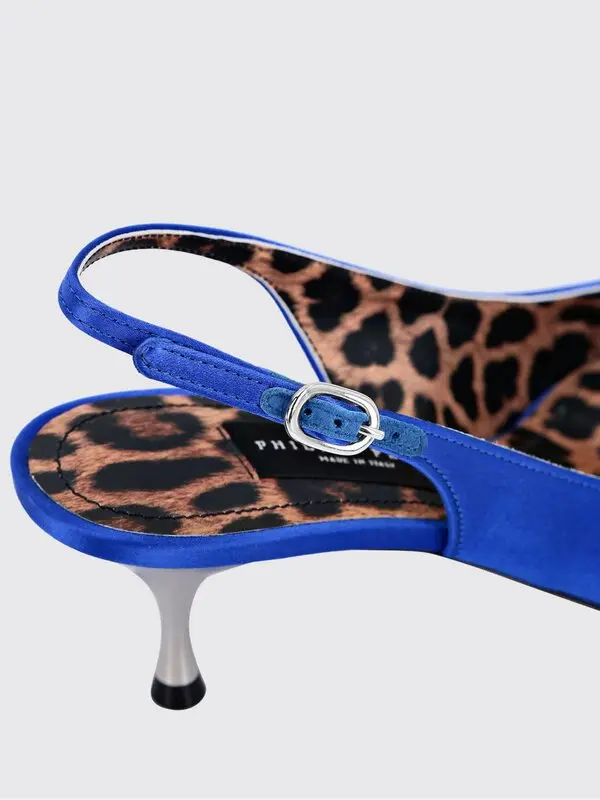 Philipp Plein Satin Slingbacks With Jewel Buckle And Mid Stiletto Heel - Turquoise