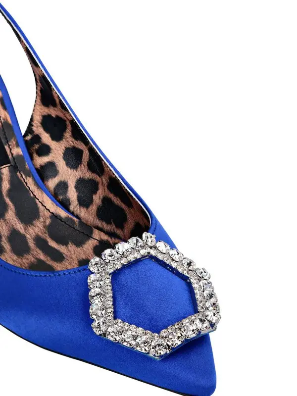 Philipp Plein Satin Slingbacks With Jewel Buckle And Mid Stiletto Heel - Turquoise