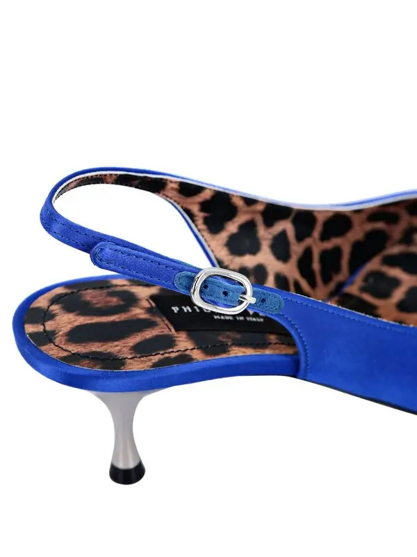 Philipp Plein Satin Slingbacks With Jewel Buckle And Mid Stiletto Heel - Turquoise
