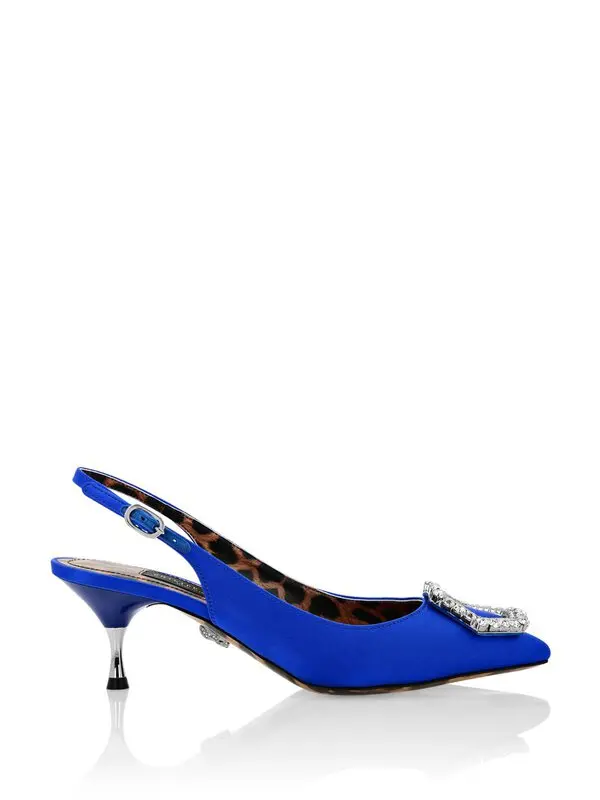 Philipp Plein Satin Slingbacks With Jewel Buckle And Mid Stiletto Heel - Turquoise