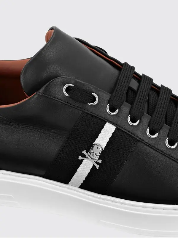 Philipp Plein Skull Low-top Leather Sneakers With Stripe Print