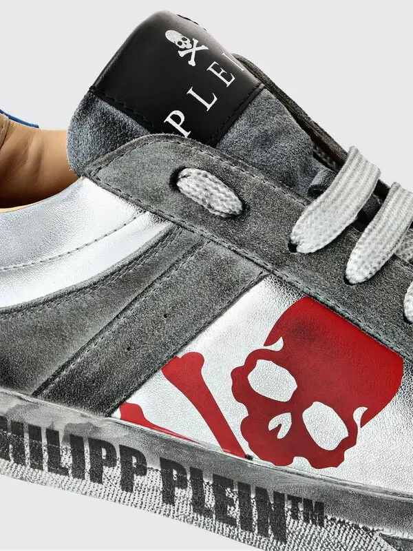 Philipp Plein Suede Sneakers With Laminated Skull Print