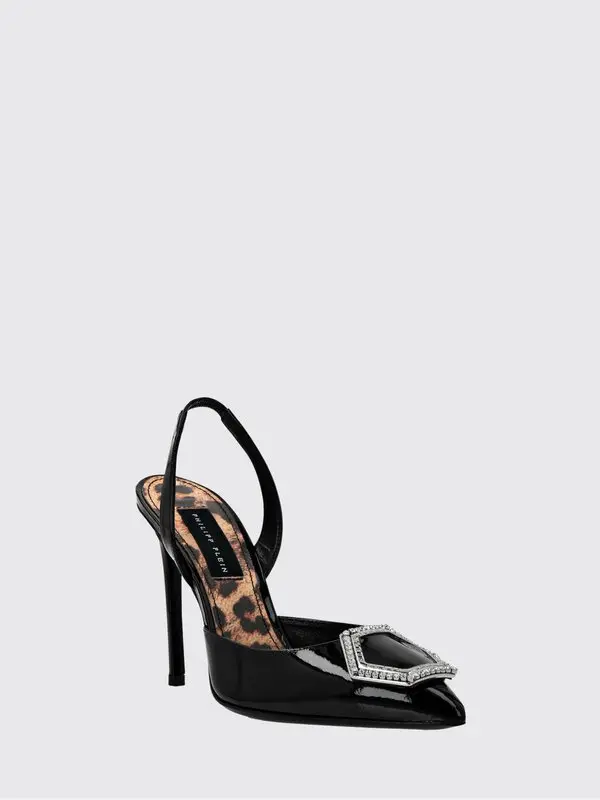 Philipp Plein Patent Leather Slingbacks With Jewel Buckle