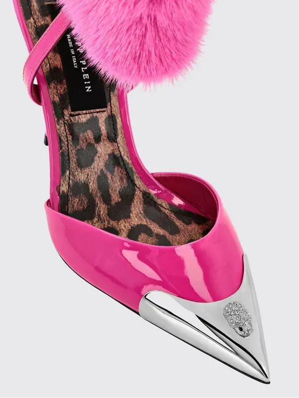 Philipp Plein Patent Leather Slingback Pumps With Skull Detail And Stiletto Heel - Fuchsia