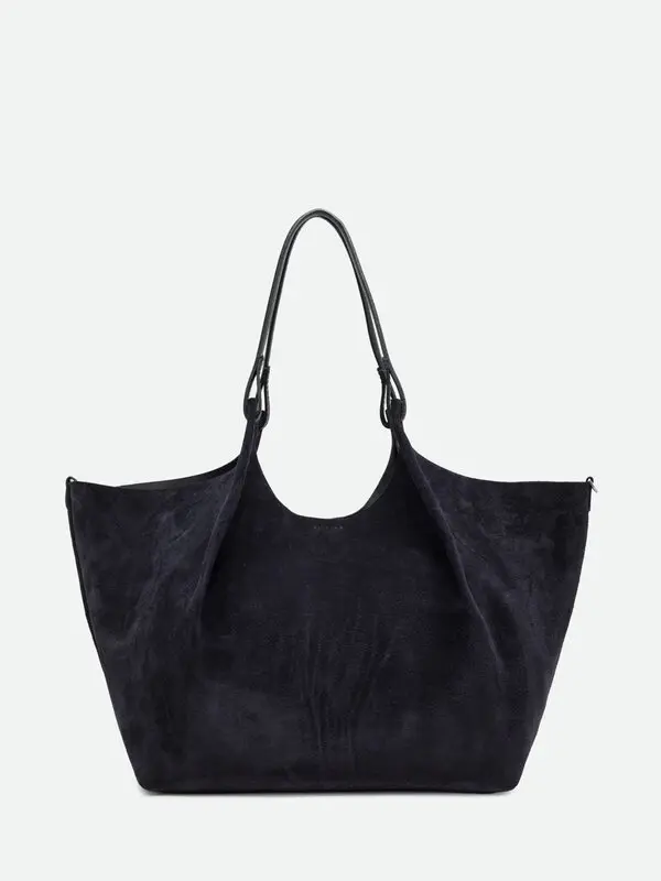 GIANNI CHIARINI Suede Calfskin Leather Shoulder Bag With Double Handle - Black 1
