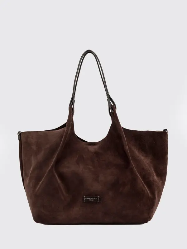 GIANNI CHIARINI Suede Calfskin Leather Shoulder Bag With Double Handle - Brown