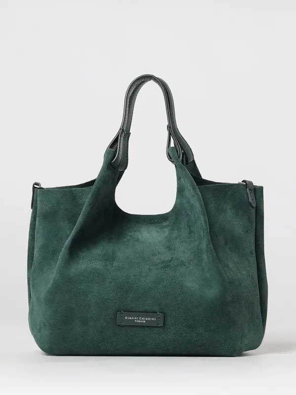 GIANNI CHIARINI Dua Suede Calfskin Handbag With Double Handle - Green