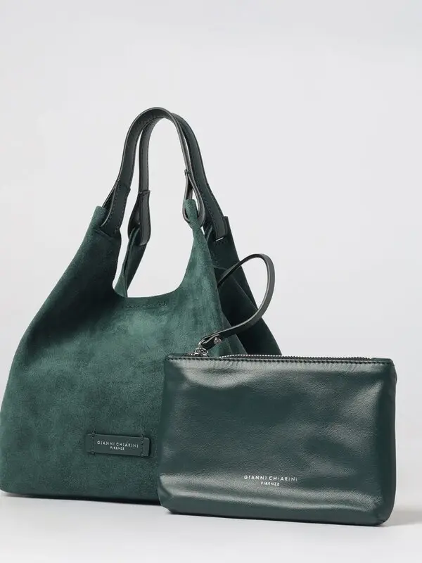 GIANNI CHIARINI Dua Suede Calfskin Handbag With Double Handle - Green