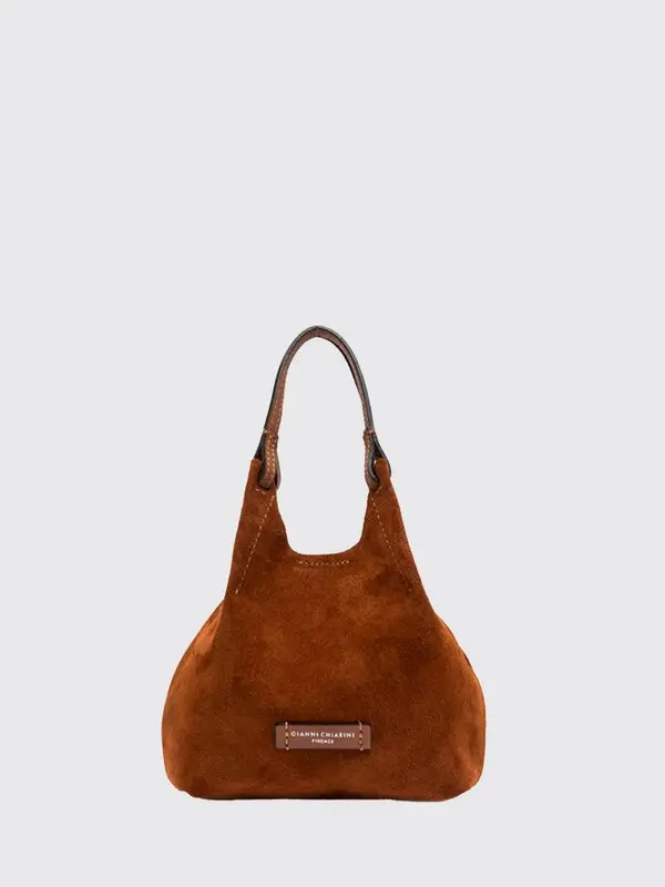GIANNI CHIARINI Dua Mini Suede Calfskin Handbag With Double Handle - Burnt