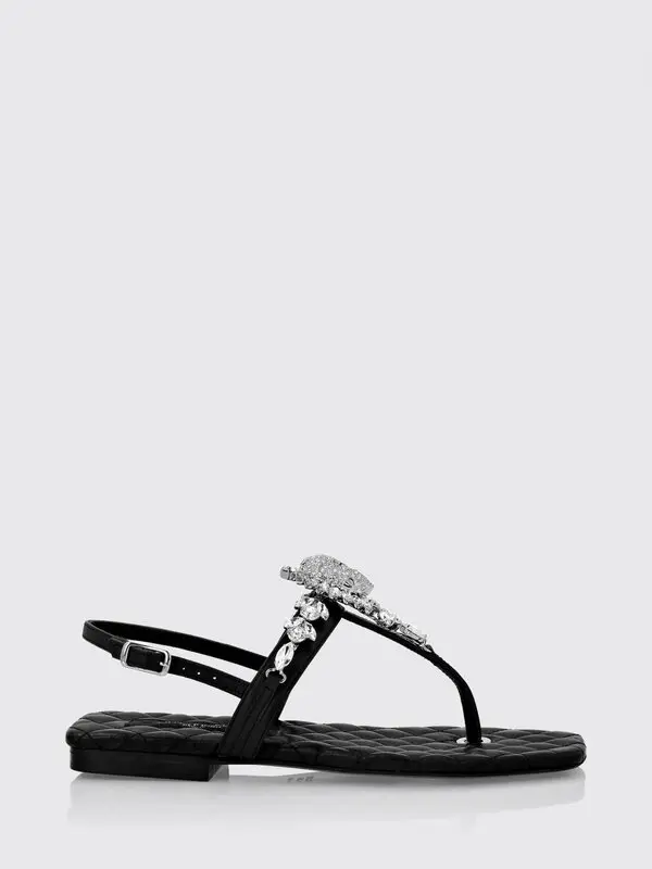 Philipp Plein Embellished Leather Thong Sandals With Low Heel - Black